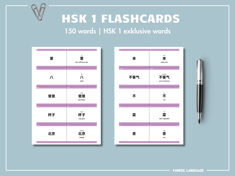HSK 1 (HSK 2.0) Flashcards for Chinese Beginners | Digital Download for ...
