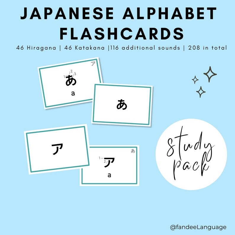 Japanese Alphabet Katakana Hiragana 208 Flashcards DIGITAL - Etsy