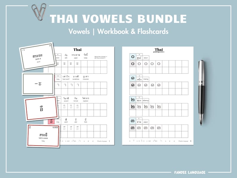 Thai Alphabet Vowel Bundle Workbook and Flashcards Digital Download ...