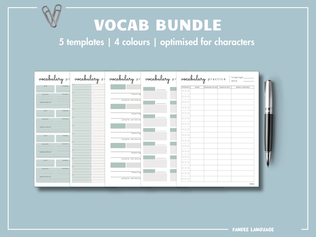 Vocabulary Worksheet Bundle in 4 Colors Optimized for Languages With ...