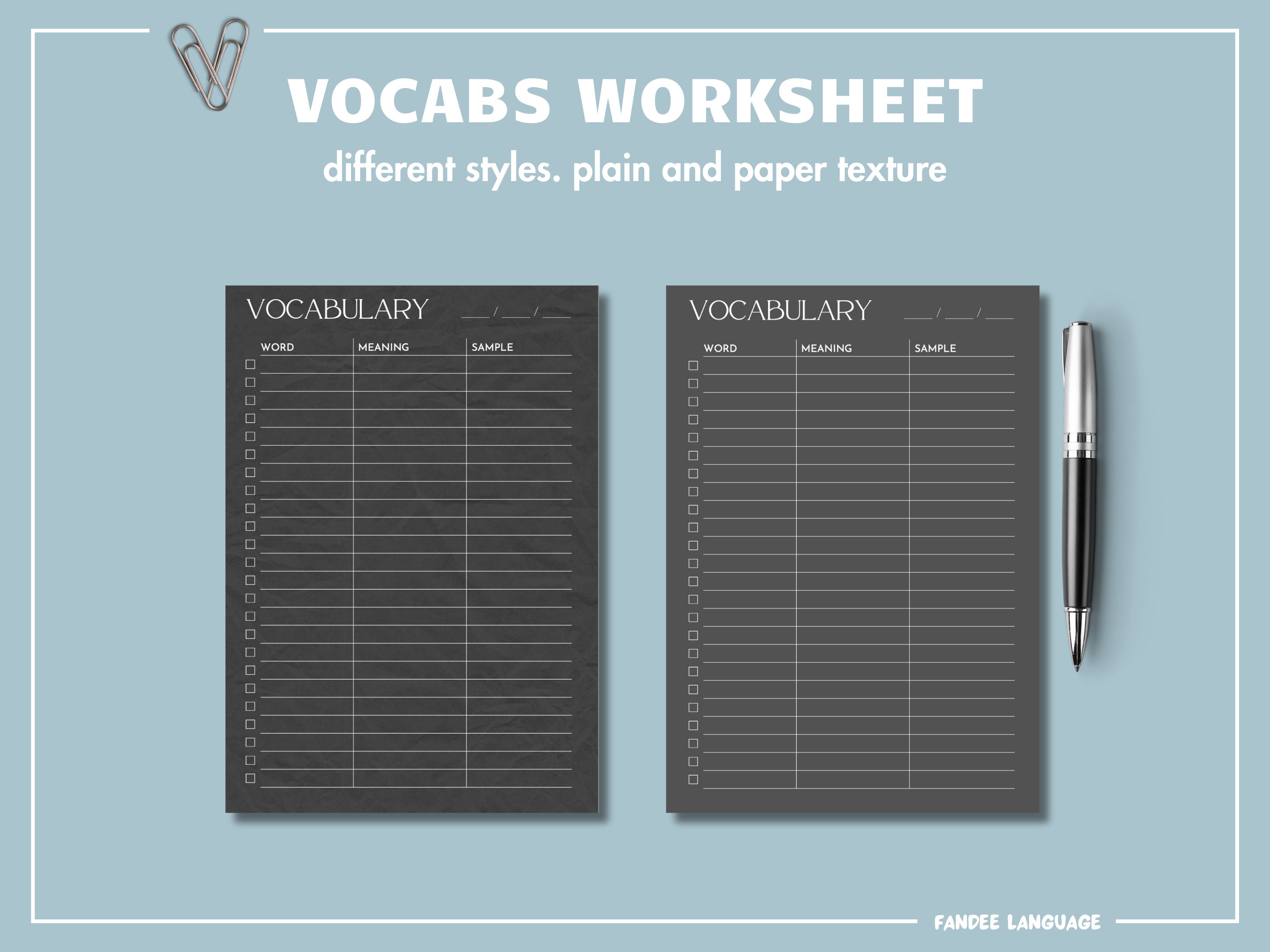 Vocabulary List Worksheet in 9 Colours and 2 Styles | With ...