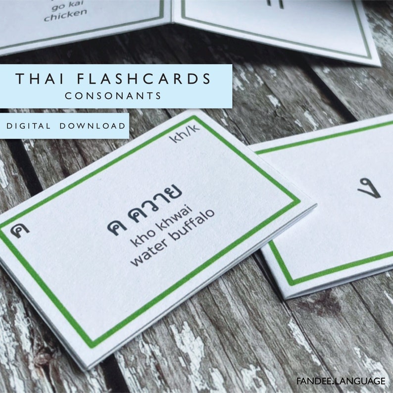 Thai Alphabet Consonants Flashcards DIGITAL DOWNLOAD Study - Etsy