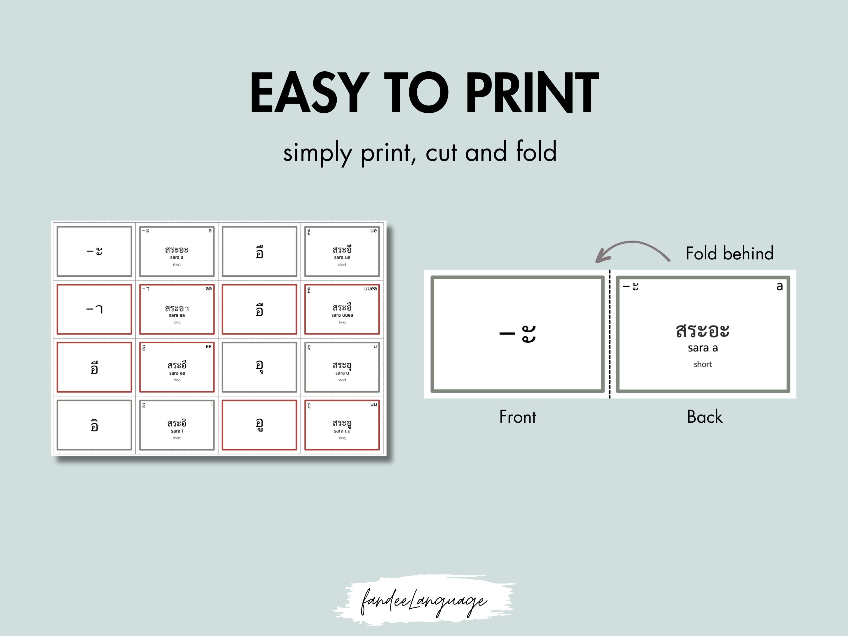 Thai Alphabet Flashcards Bundle consonants and Vowels DIGITAL DOWNLOAD ...