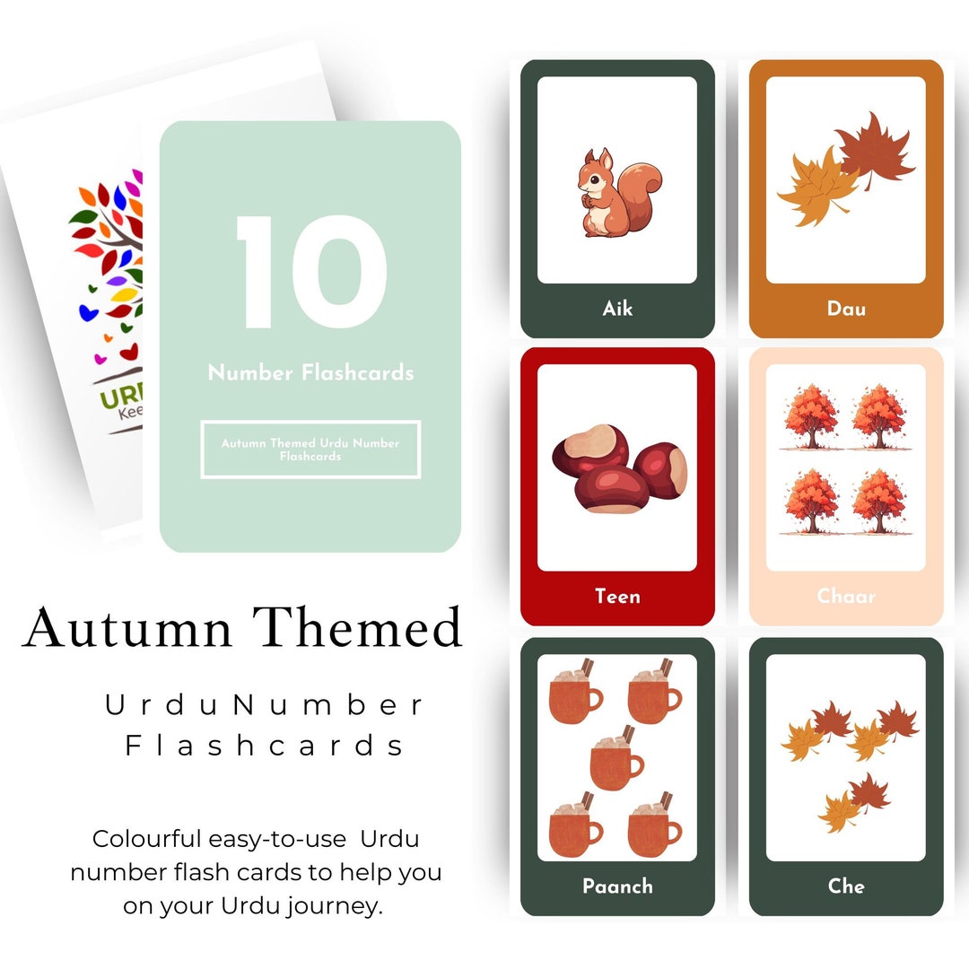 Autumn-themed Roman Urdu Numbers FLASHCARDS | Digital | Beginners ...