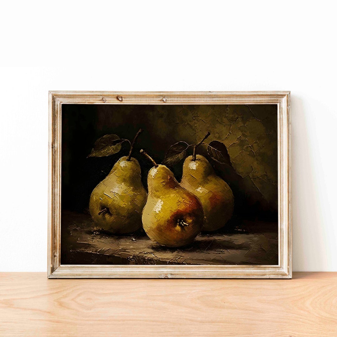 Vintage Fruit Art Oil Painting Rustic Pears Digital Download Print ...