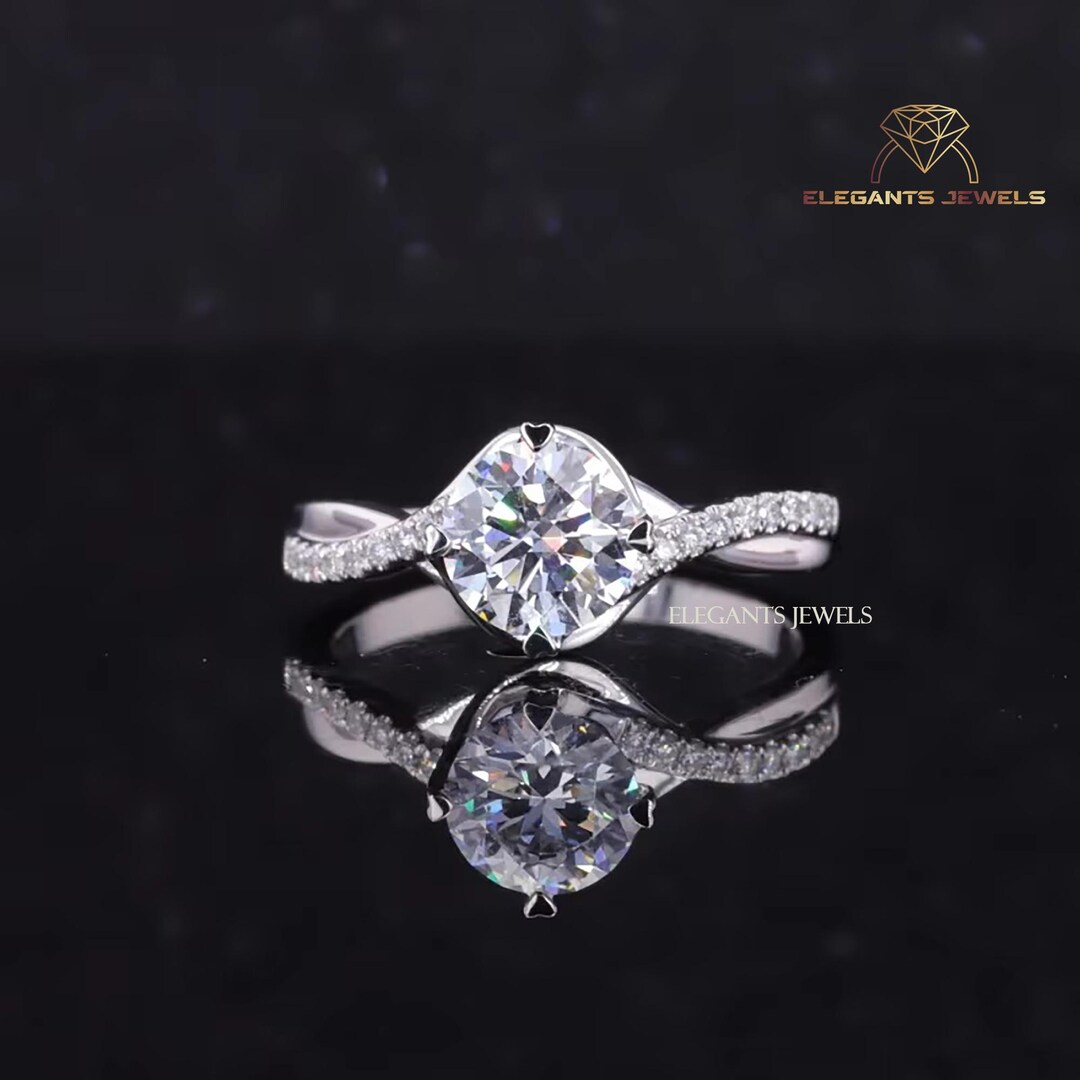 Round Diamond Bypass Pave Engagement Ring, Lab Grown Diamond Wedding ...