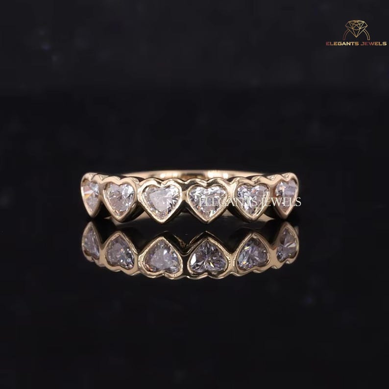 Heart Shape Lab Diamond Ring, Bezel Set Half Eternity Band, Romantic ...