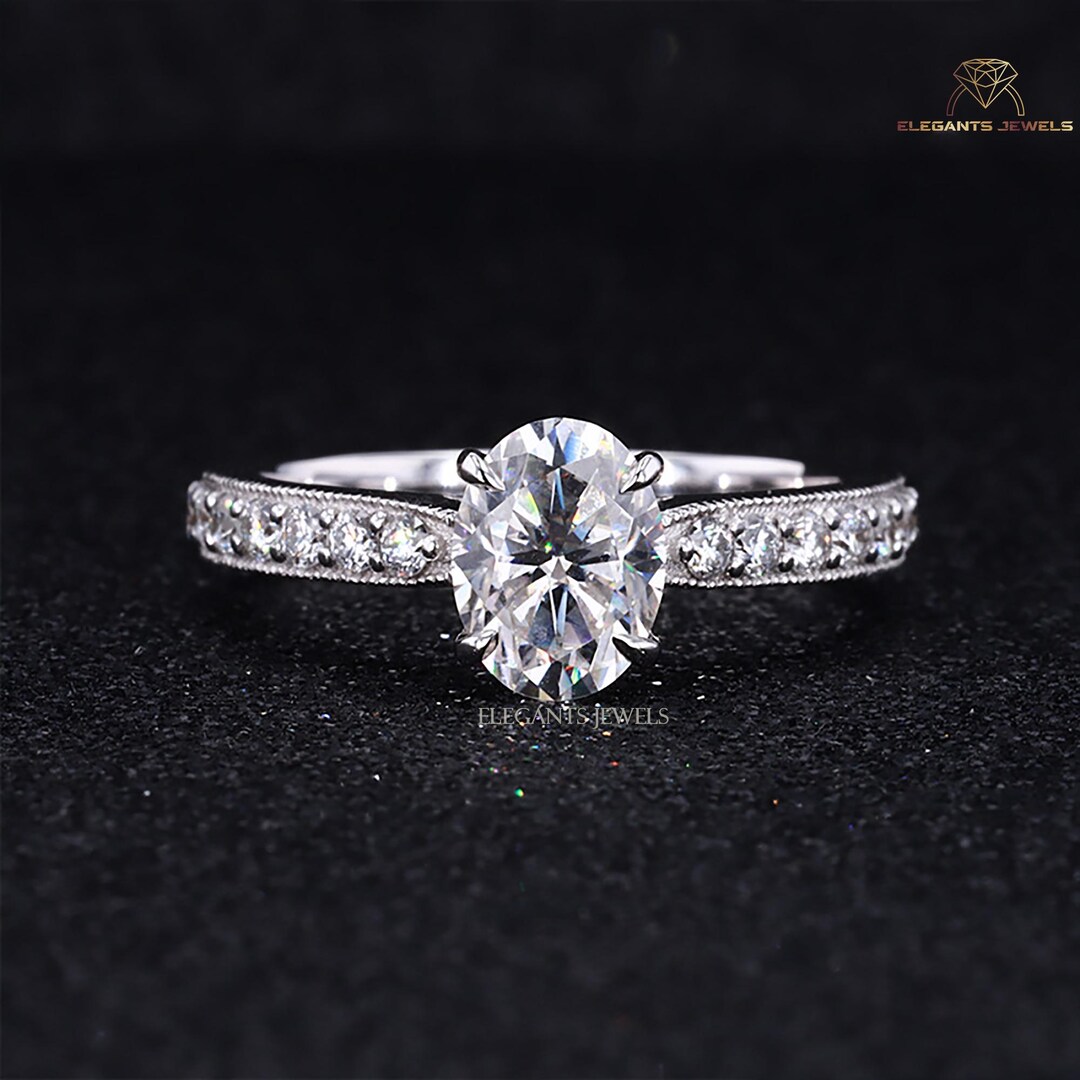 Oval CVD Diamond Engagement Ring: Art Deco Vintage Style, IGI Certified ...