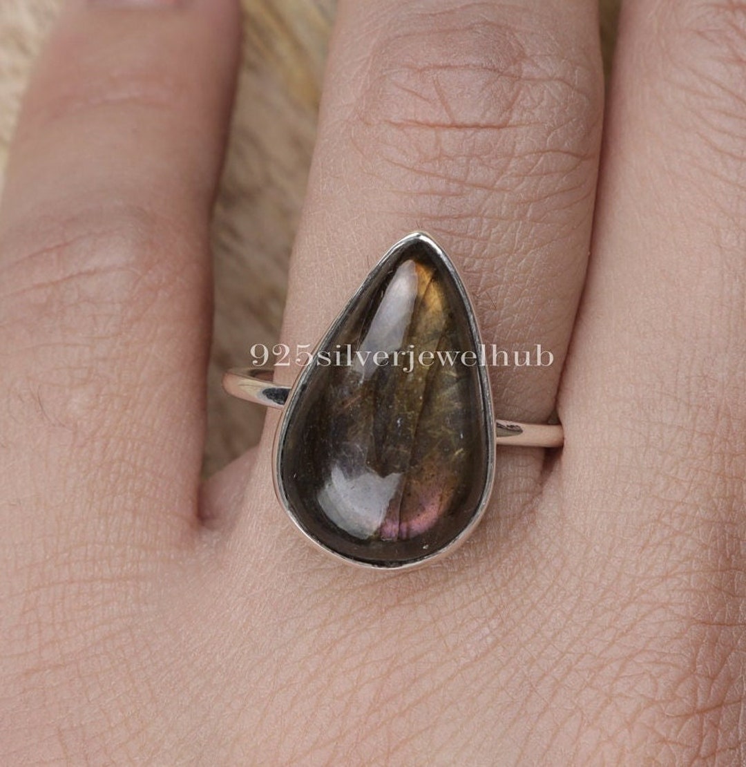 Natural Purple Labradorite Ring, 925 Sterling Silver Ring, Pear Shaped ...