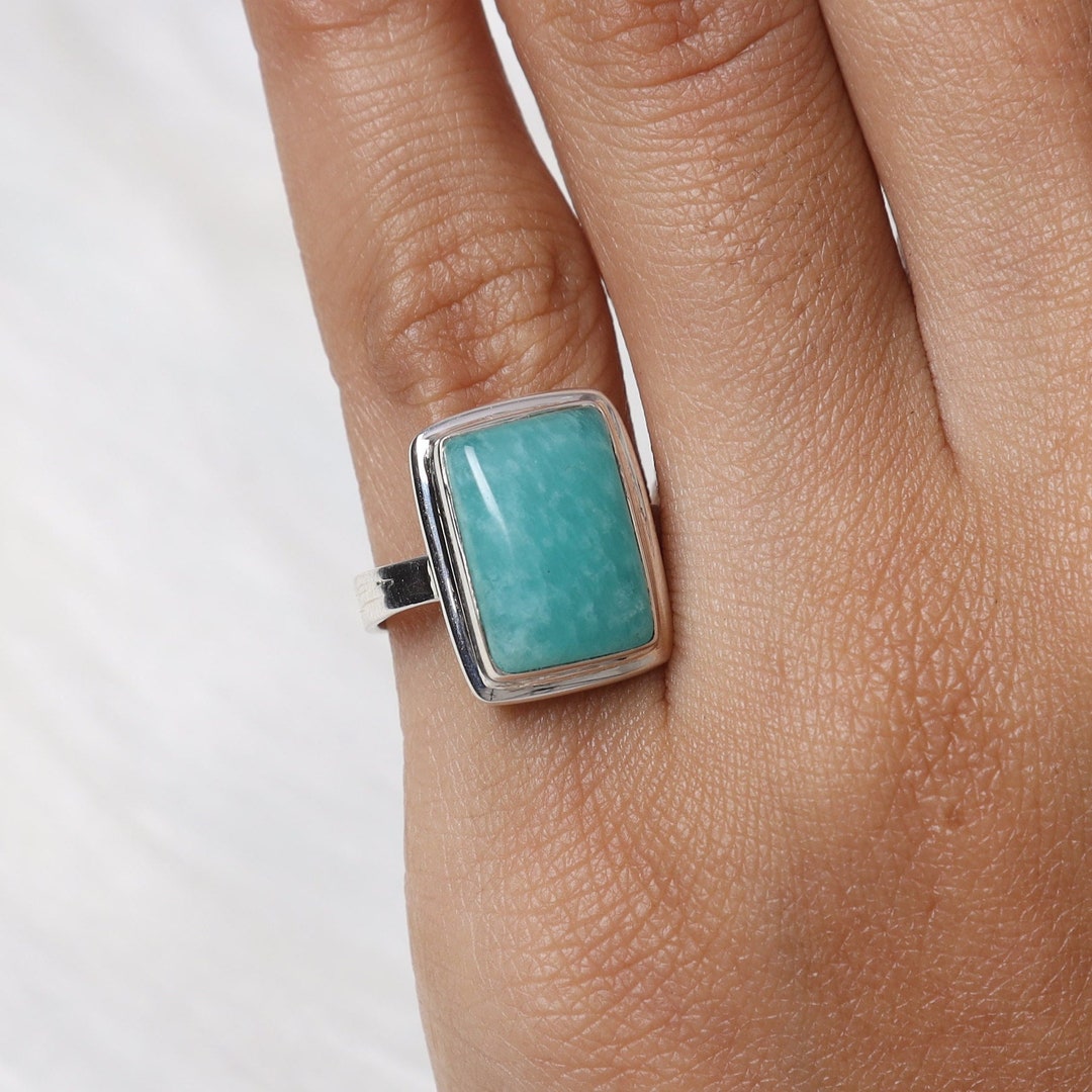 Amazonite Ring, 925 Sterling Silver Ring, Rectangle Shape Ring, March ...