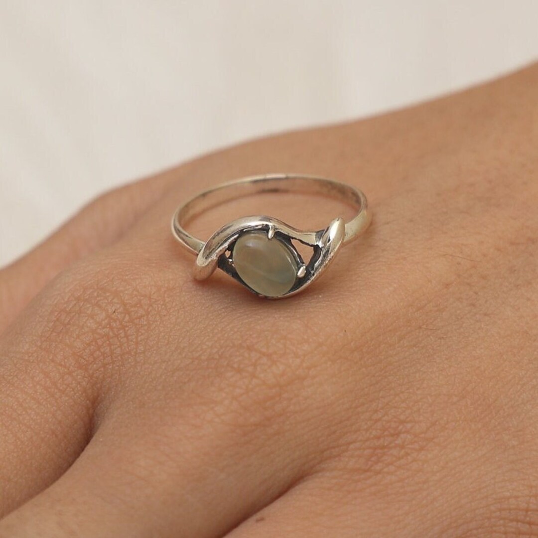 Natural Prehnite Ring, 925 Sterling Silver Ring, Minimalist Gemstone ...