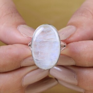 Rainbow Moonstone Ring, 925 Sterling Silver Ring, Oval Shaped Ring ...