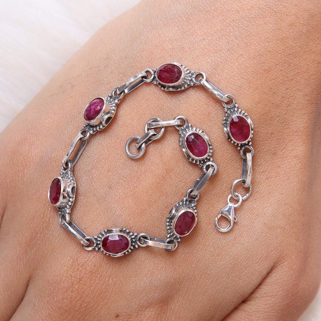 Ruby Bracelet, 925 Sterling Silver Bracelet, Faceted Gemstone Bracelet ...