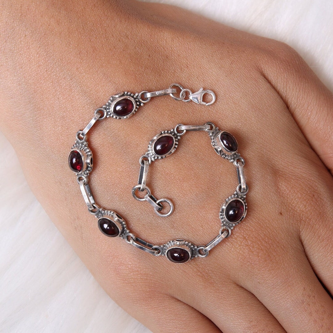 Garnet Bracelet, 925 Sterling Silver Bracelet, Gemstone Bracelet ...