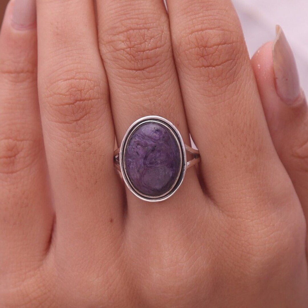 Charoite Ring, 925 Solid Sterling Silver Ring, Gemstone Ring, Handmade Ring, Hippie Jewellery ...