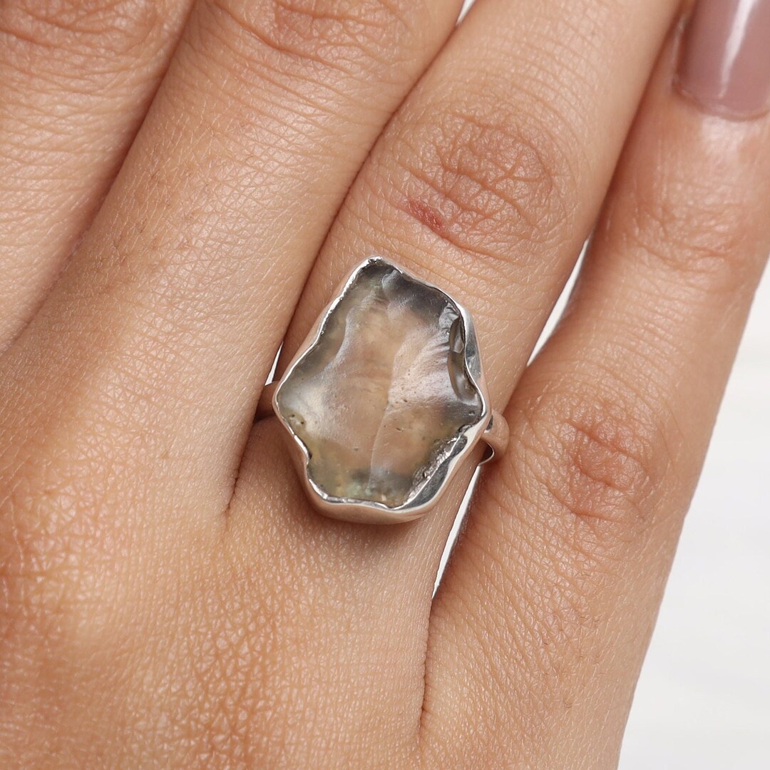 Libyan Glass Ring, 925 Sterling Silver Ring, Rough Gemstone Ring, Ring for Women, Handmade ...