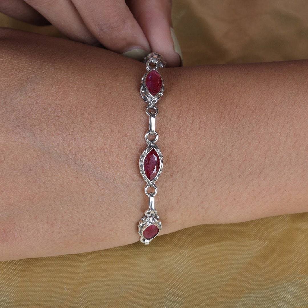 Ruby Bracelet, 925 Sterling Silver Bracelet, Red Gemstone Bracelet ...
