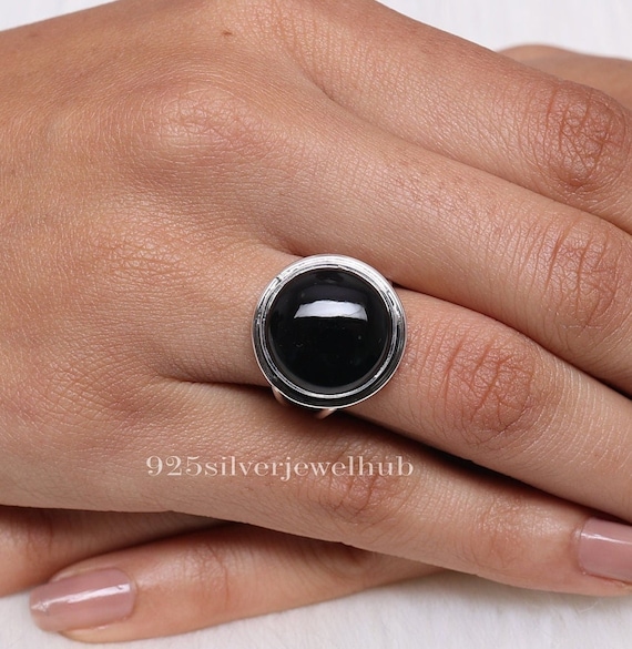 Black Onyx Ring 925 Sterling Silver Ring Round Gemstone Ring Handmade Ring Boho Jewelry Cabochon Ring Ring for Women Christmas Gift Etsy