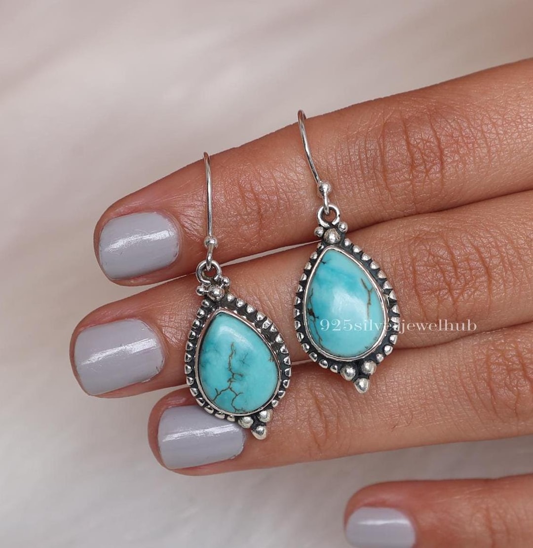 Arizona Turquoise Earrings, 925 Sterling Silver Earrings, Handmade ...