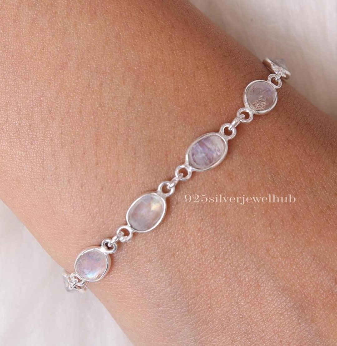 Rainbow Moonstone Bracelet, 925 Sterling Silver Bracelet, June Birthstone, Handmade Jewelry ...