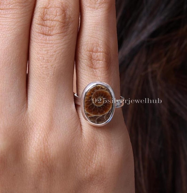 Ammonite Ring, 925 Sterling Silver Ring, Oval Gemstone Ring, Handmade ...