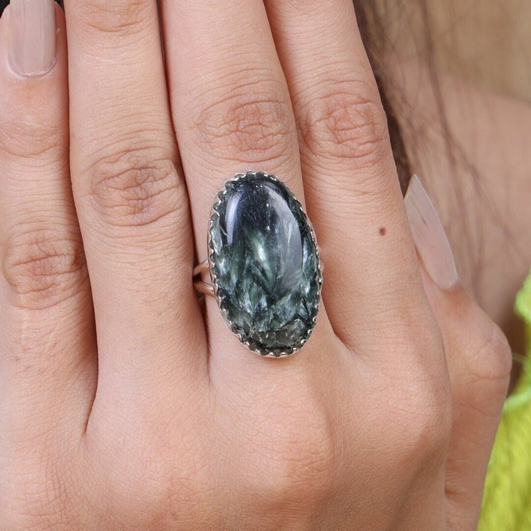 Seraphinite Ring, 925 Sterling Silver Ring, Oval Shaped Ring, Handmade ...