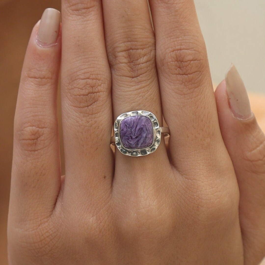 Natural Charoite Ring, 925 Sterling Silver Ring, Natural Gemstone Ring, Handmade Ring, Women ...