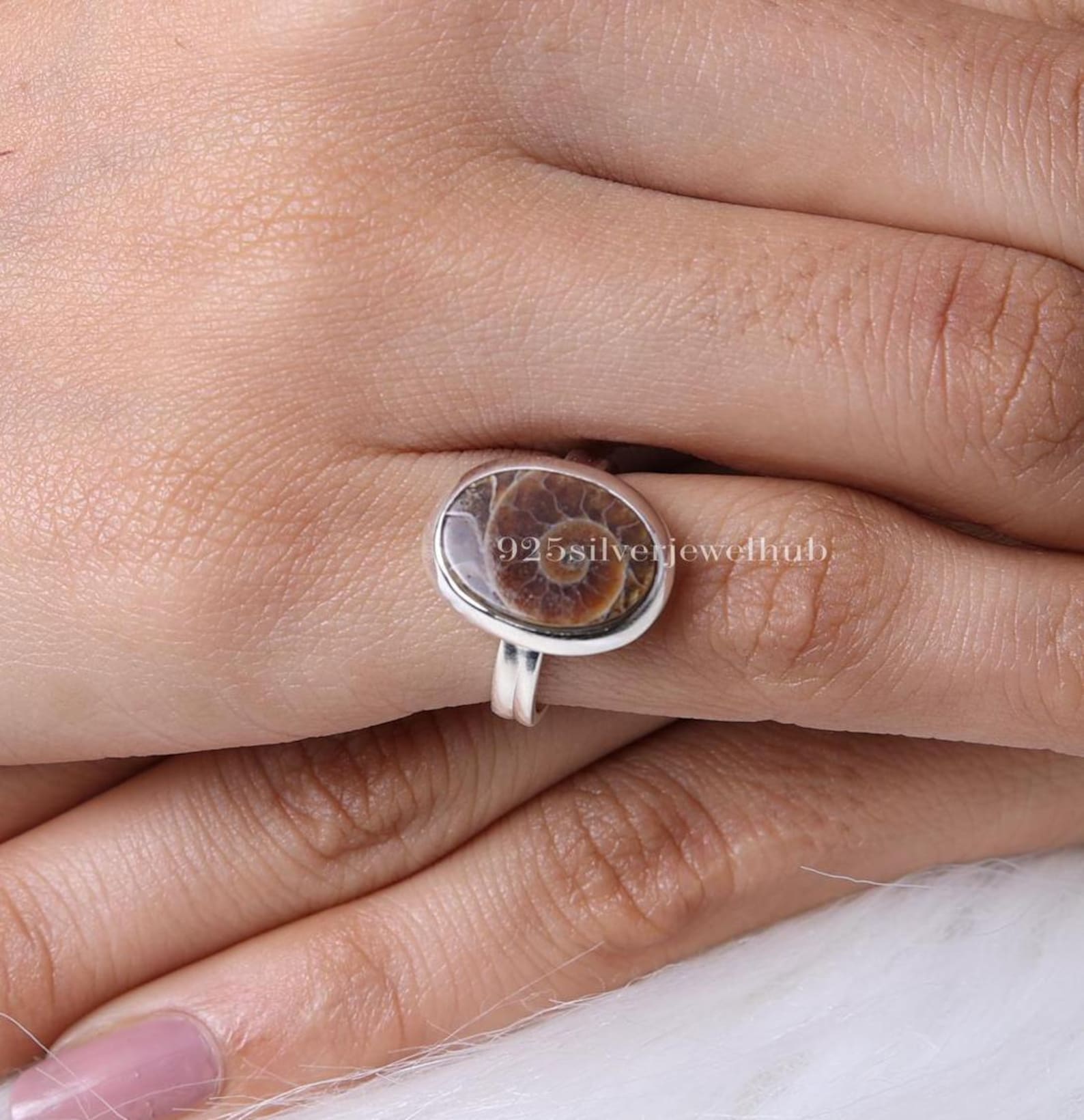Ammonite Ring, 925 Sterling Silver Ring, Oval Gemstone Ring, Handmade ...