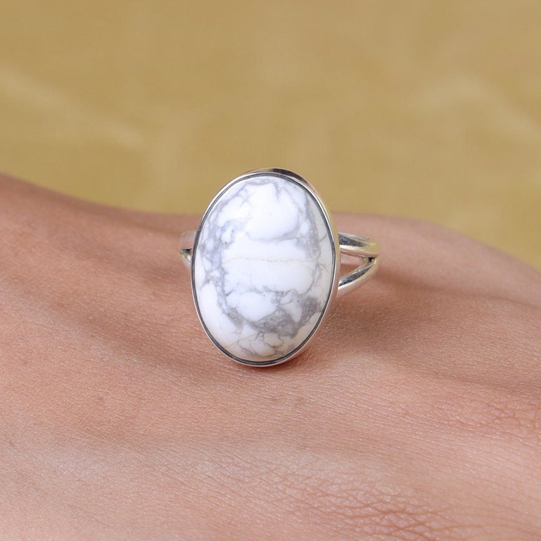 Natural Howlite Ring, 925 Sterling Silver Ring, Oval Shaped Ring ...