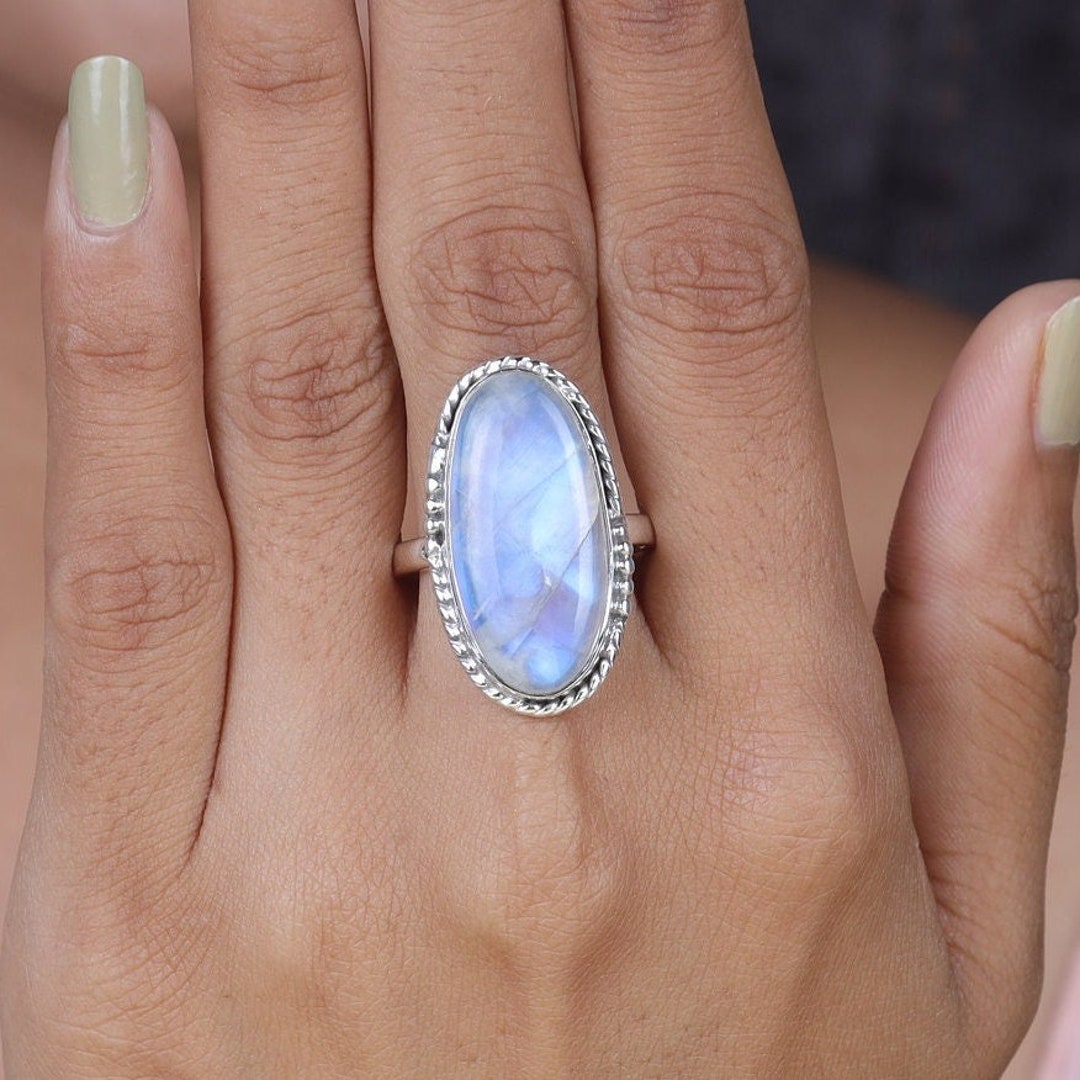 Rainbow Moonstone Ring, 925 Sterling Silver Ring, June Birthstone, Oval ...