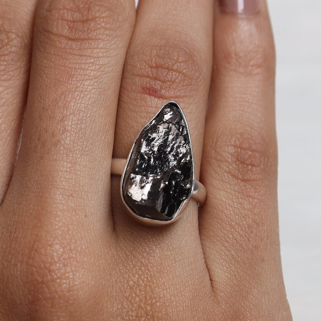 Raw Shungite Ring, 925 Sterling Silver Ring, Rough Gemstone Ring ...