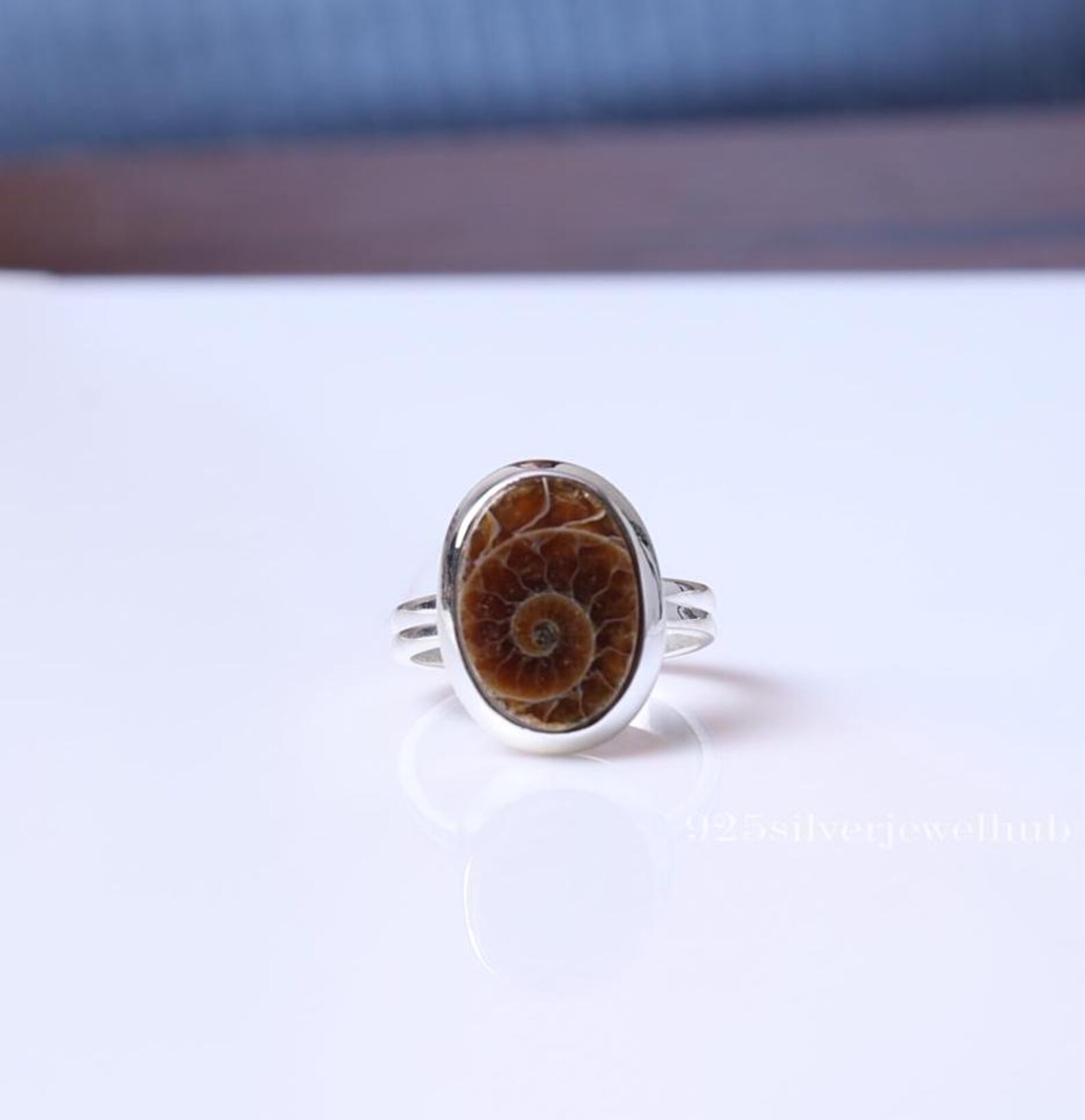 Ammonite Ring, 925 Sterling Silver Ring, Oval Gemstone Ring, Handmade ...