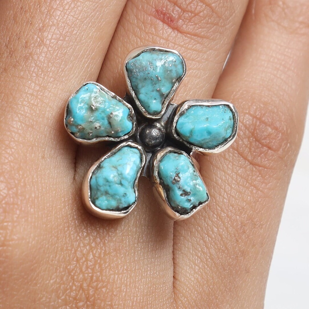 Raw Arizona Turquoise Ring, 925 Sterling Silver Ring, Bohemian Ring ...
