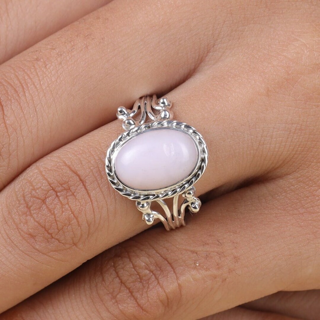 Pink Opal Ring, 925 Sterling Silver Ring, October Birthstone, Pink ...