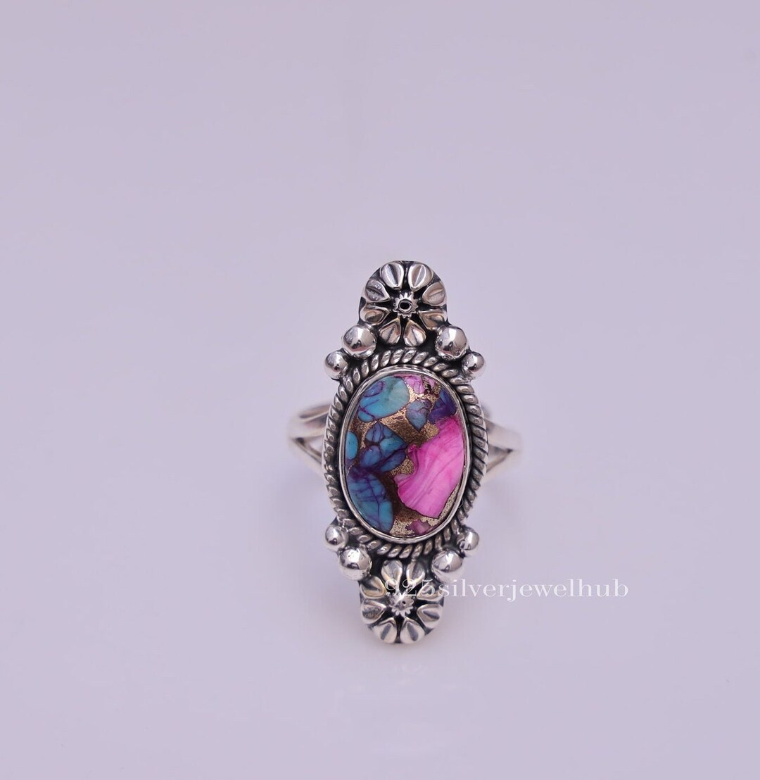 Pink Oyster Turquoise Ring, 925 Solid Sterling Silver Ring, December ...
