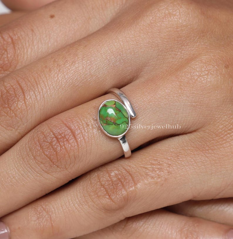 Natural Green Copper Turquoise Ring, 925 Sterling Silver Ring, Handmade ...