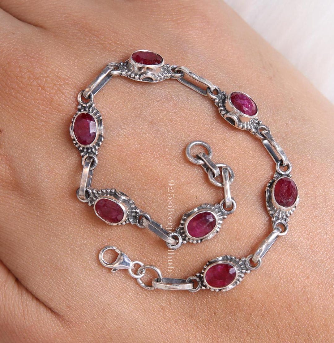 Ruby Bracelet, 925 Sterling Silver Bracelet, Faceted Gemstone Bracelet ...
