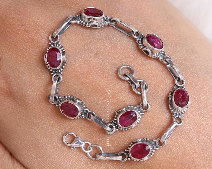Ruby Link Bracelet/ Ruby Bracelet/ Ruby / Sterling Silver Bracelet ...