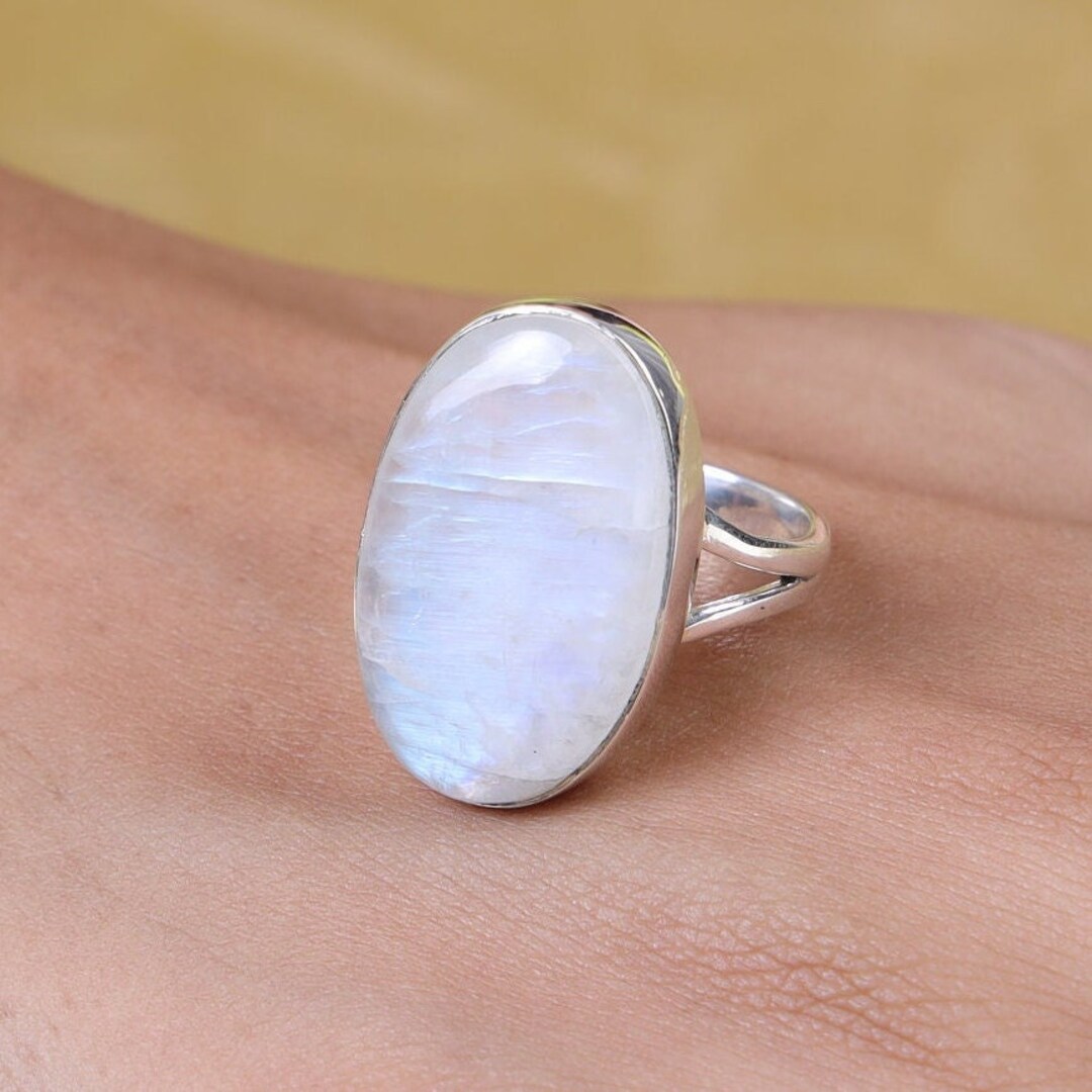Rainbow Moonstone Ring, 925 Sterling Silver Ring, Oval Shaped Ring ...