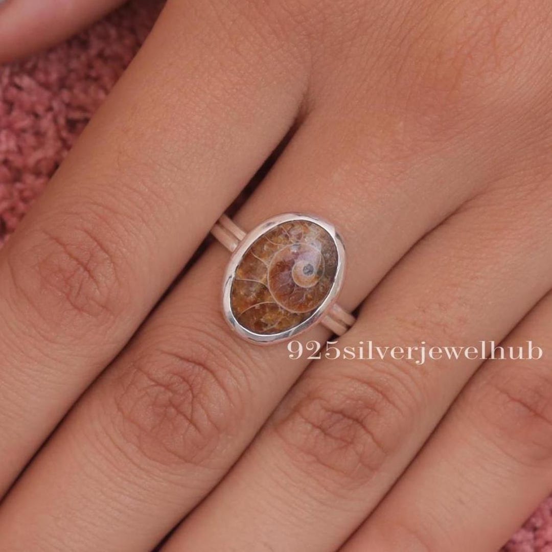 Natural Ammonite Ring, 925 Sterling Silver Ring, Gemstone Ring ...