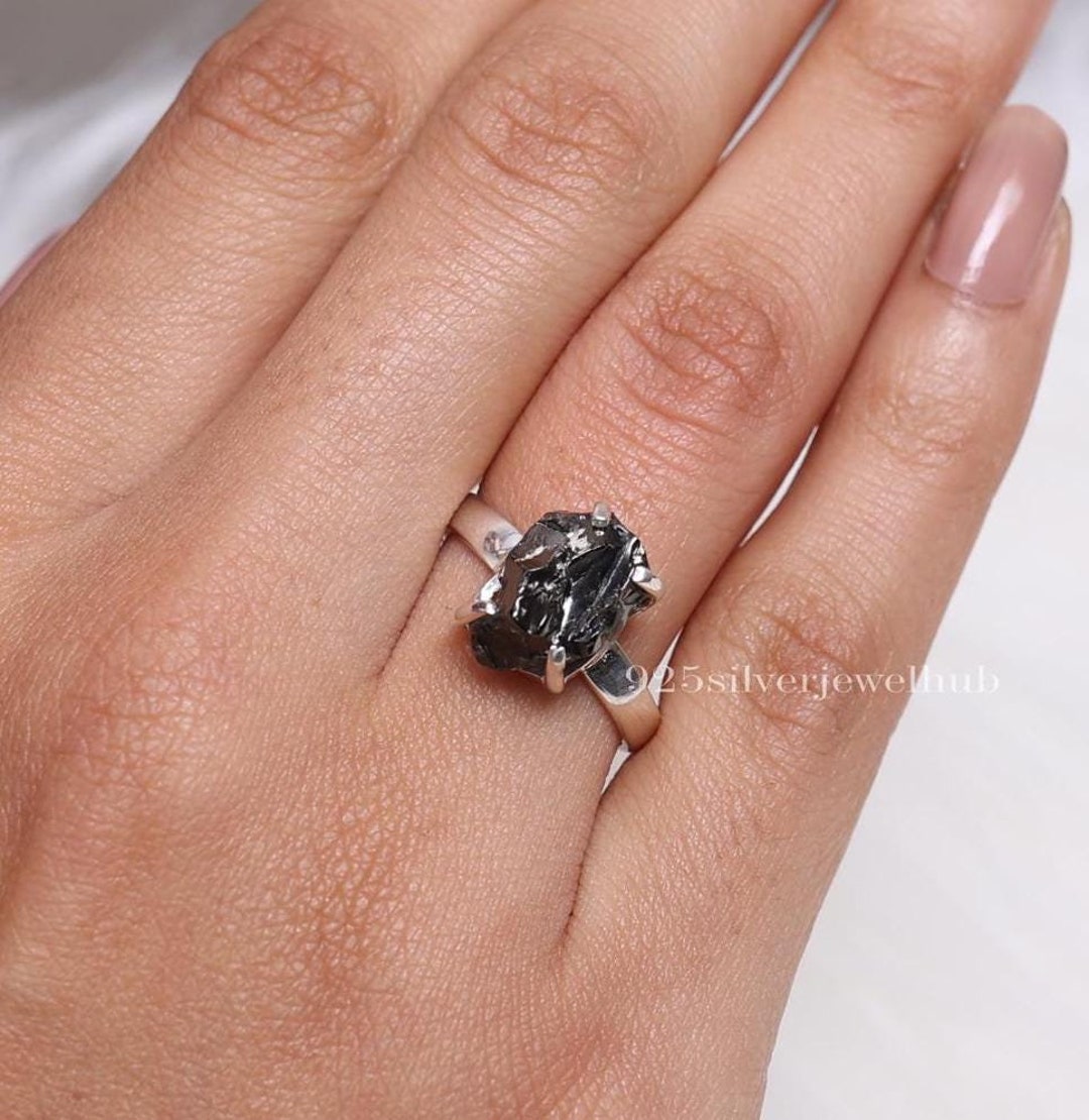 Raw Shungite Ring, 925 Sterling Silver Ring, Boho Ring, Handmade Ring ...