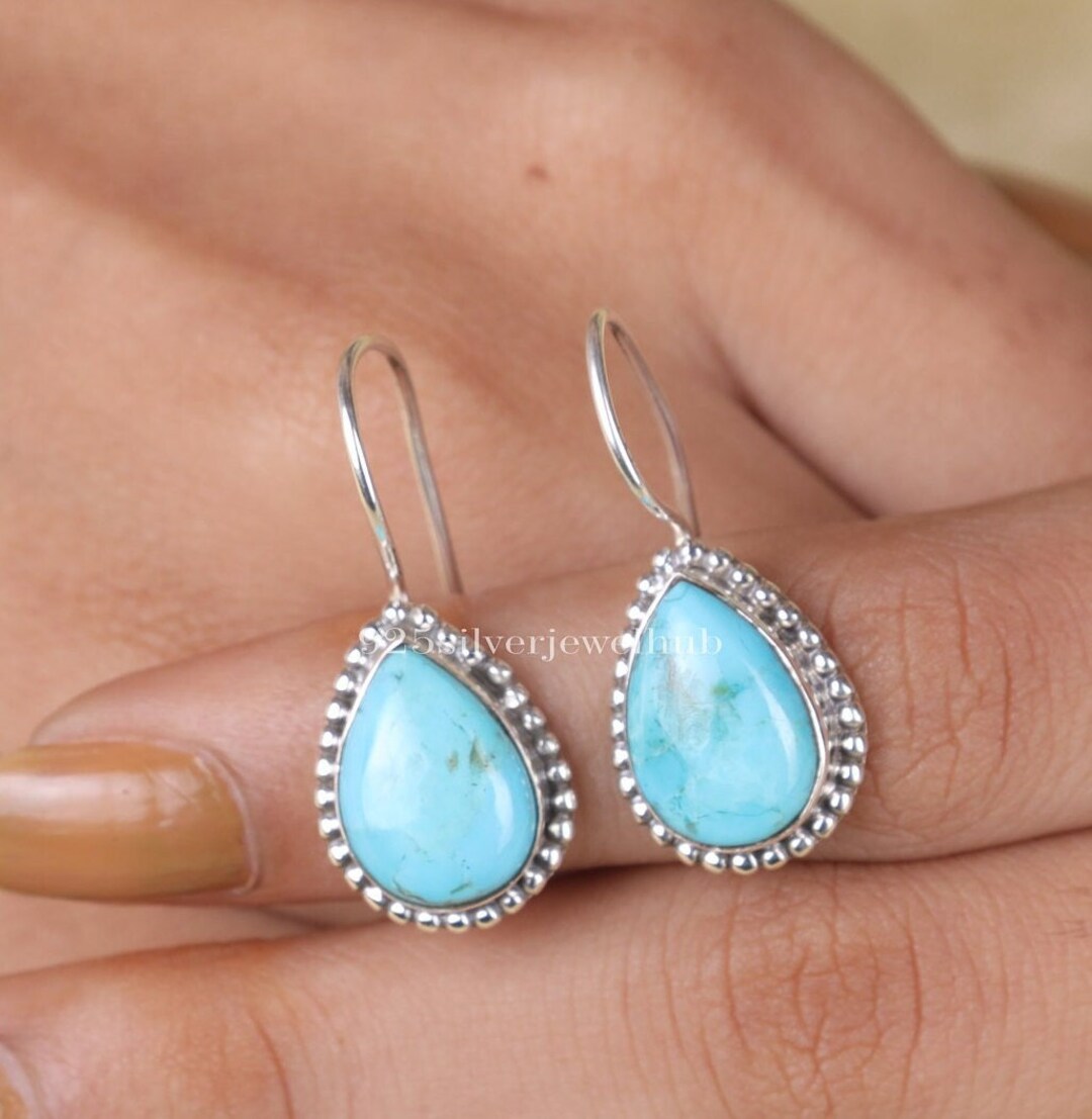 Arizona Turquoise Earrings, 925 Sterling Silver Earrings, Pear Shaped ...
