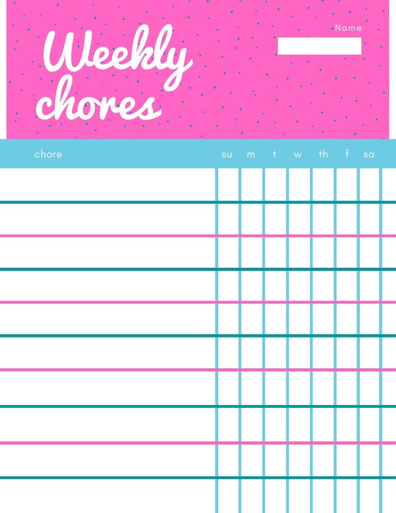Weekly Chore Charts for Kids Printable Chore Chart Digital - Etsy