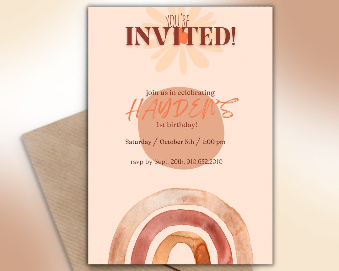 You’re Invited Boho First Birthday Party Invitation Personalized Orange ...