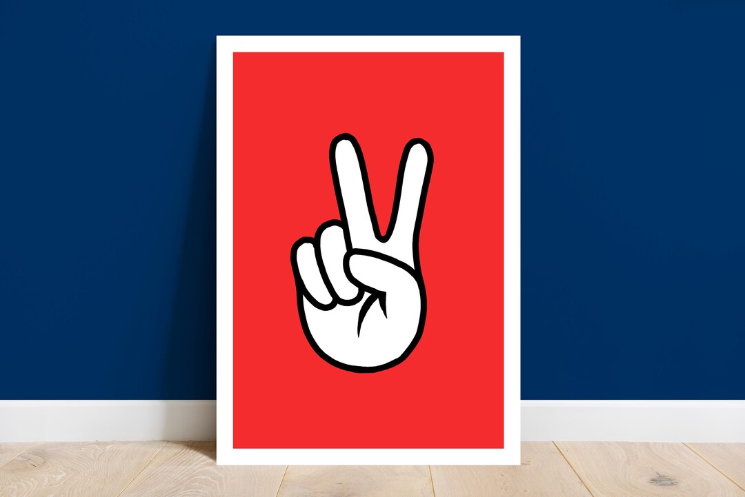 Peace Sign Hand Symbol Red Bold Minimalist Download Modern Print Poster ...