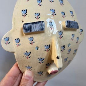 Yellow Ceramic Mask With Floral Pattern / Wall Decor/ Illustrated ...