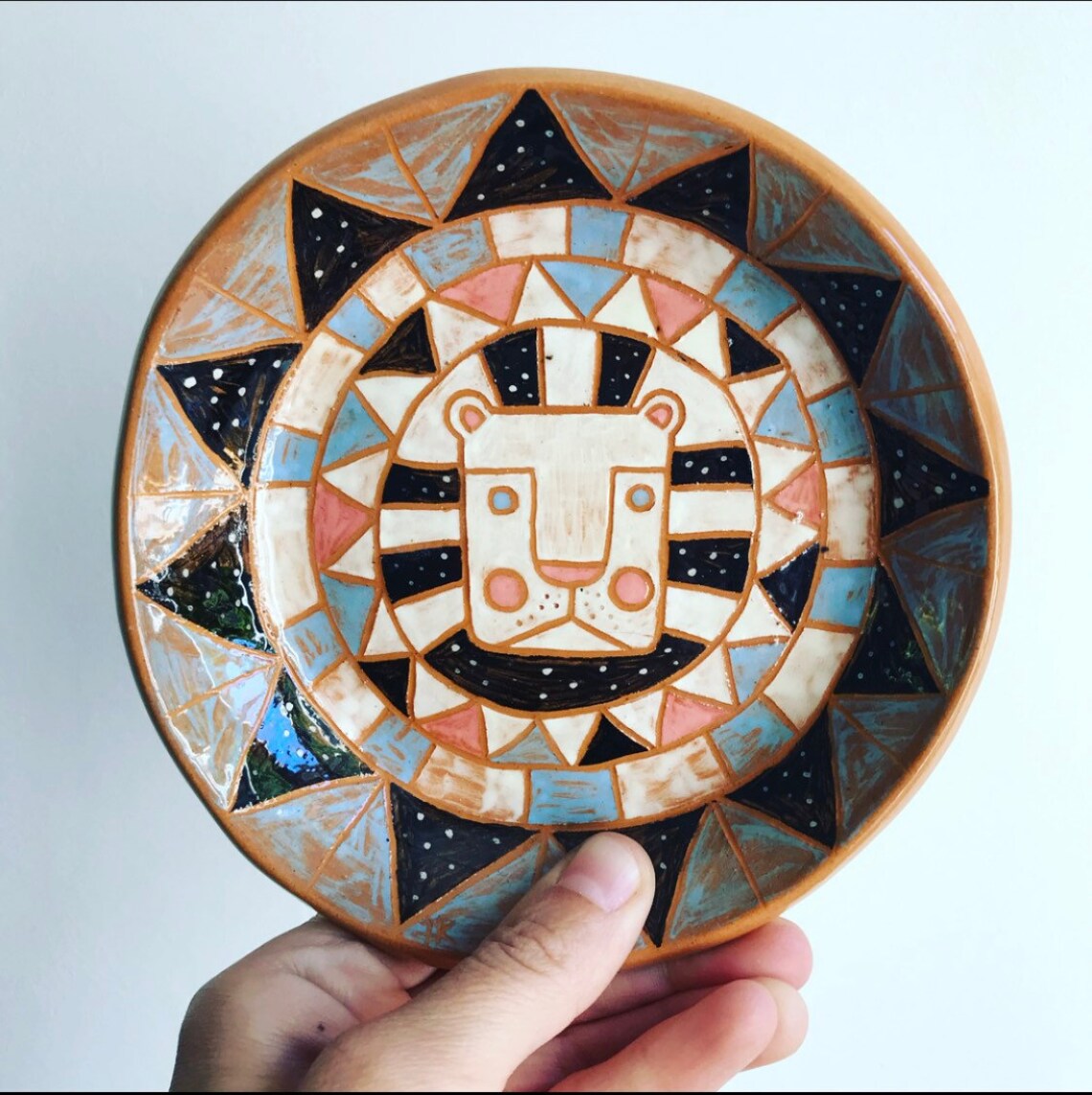 Colorful Ceramic Sgraffito Plate With Lion / Terracotta Dish With Lion ...