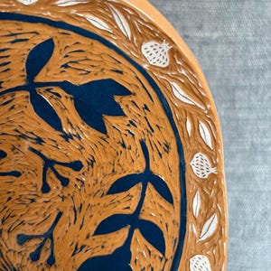 Sgraffito Terracotta Plate With Navy Flowers and White Pomegranate Rim ...