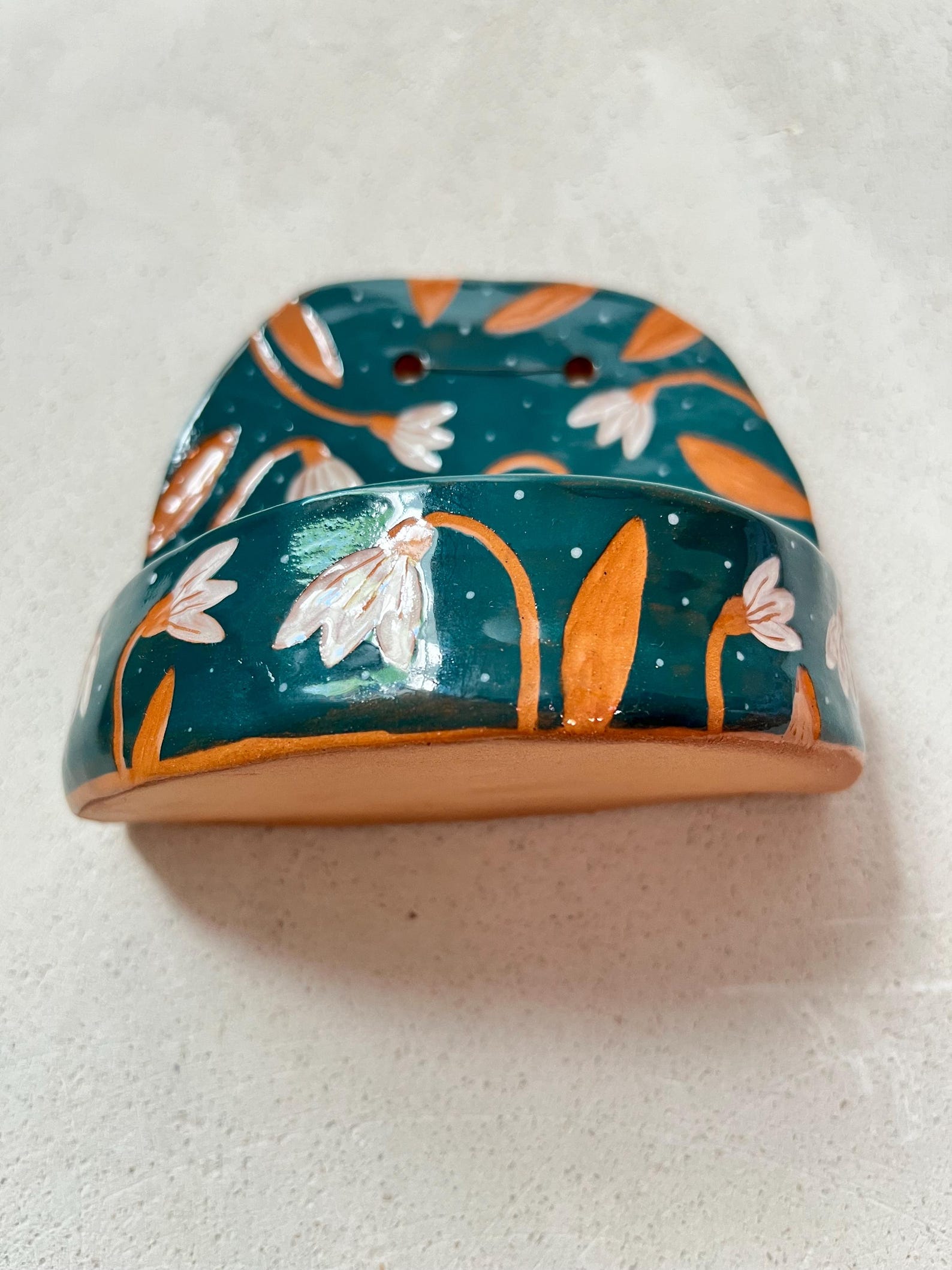 Green Ceramic Wall Altar With White Rabbit and Flowers / Handmade ...