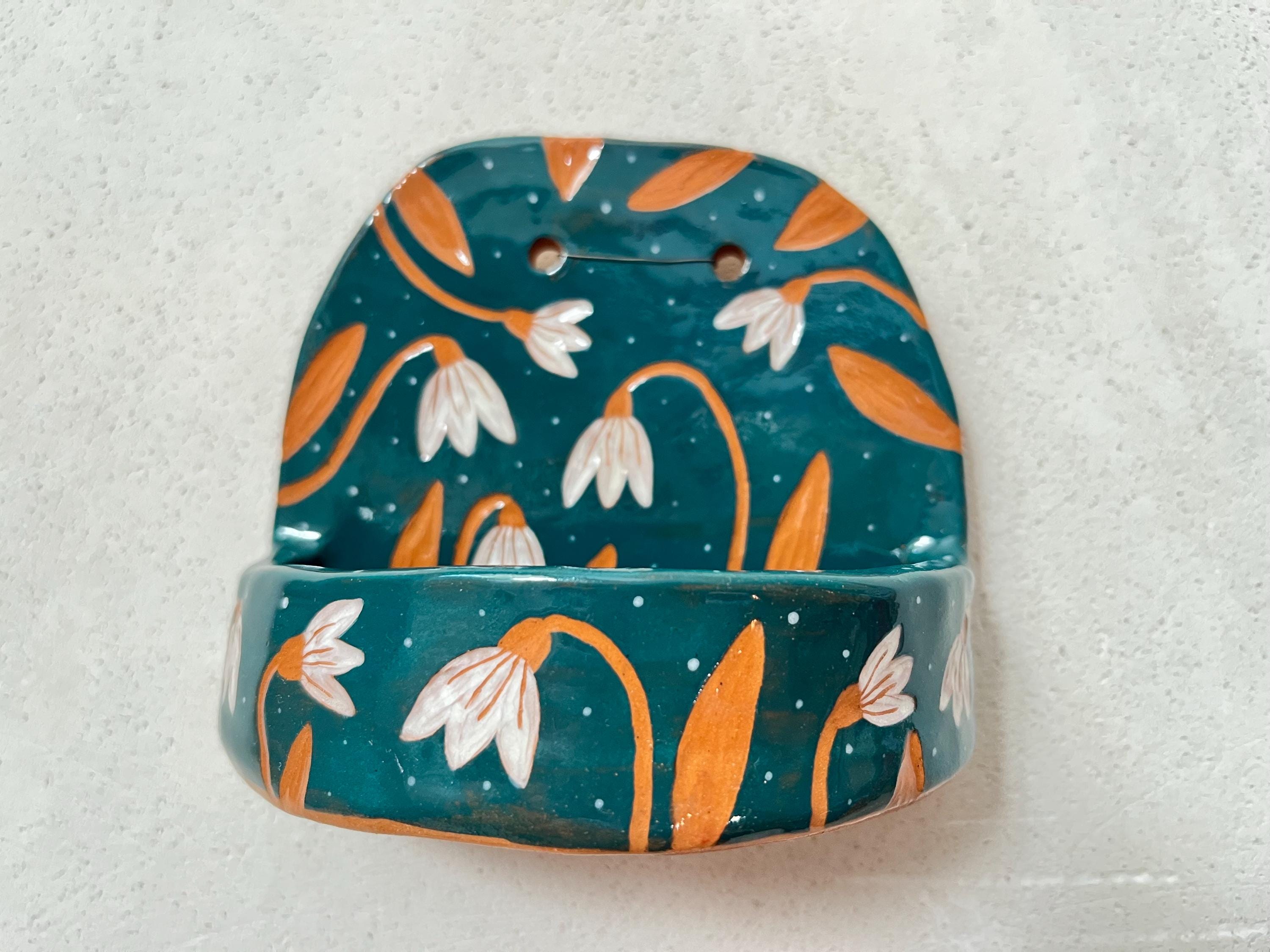 Green Ceramic Wall Altar With White Rabbit and Flowers / Handmade ...